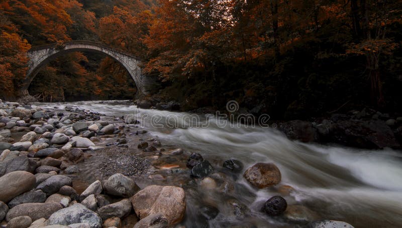 Black Sea River and Bridge stock photo. Image of autumn - 130980606