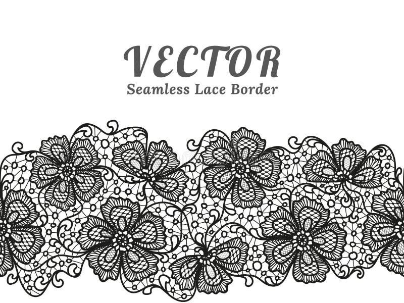 Black Seamless Lace Pattern with Rose on Transparent Background Stock ...