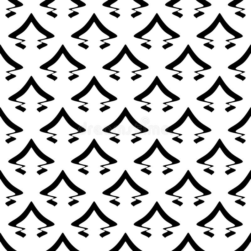 Black Seamless Pattern Curvy Unique Element Repeated Design on White ...