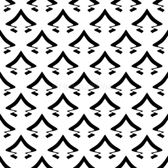 Black Seamless Pattern Curvy Unique Element Repeated Design on White ...