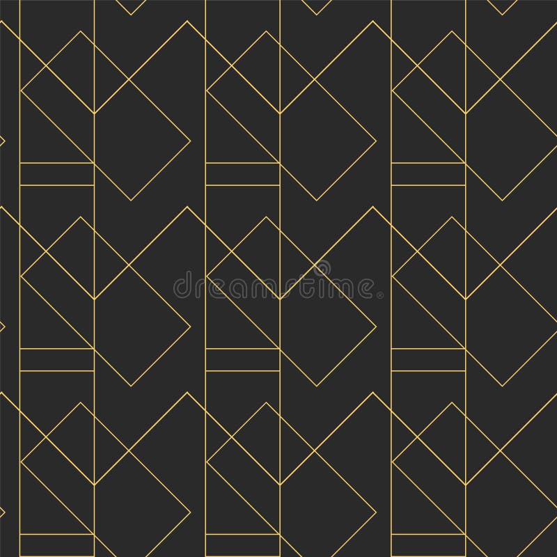 Seamless Black Gold Art Deco Geometric Outline Pattern Stock ...