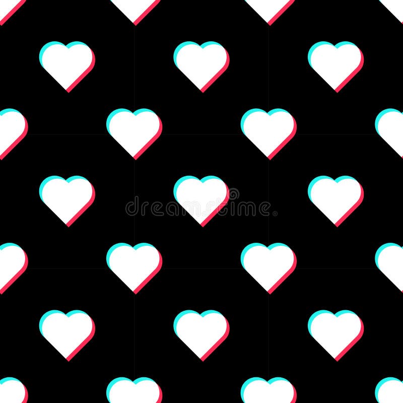 Black Seamless Pattern with Heart Glitch Effect Stock Vector ...