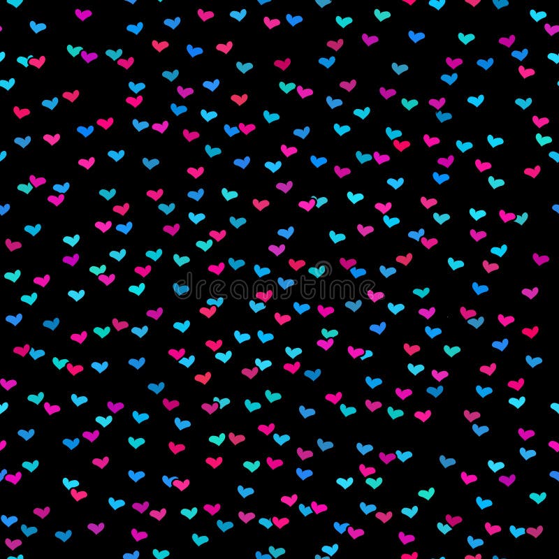 Black Seamless Pattern with Tiny Colorful Hearts. Stock Vector ...