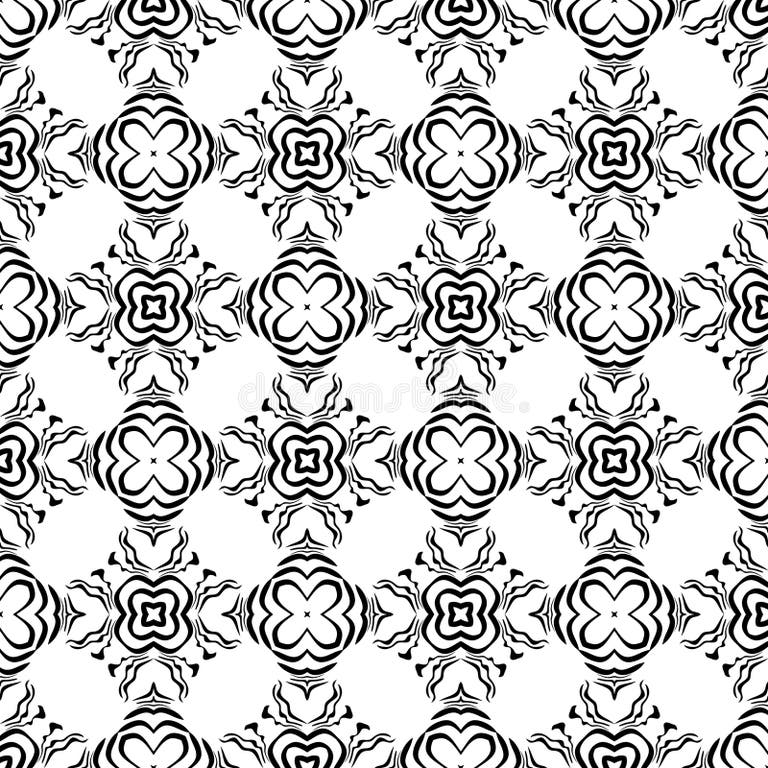 Black Seamless Pattern with Wavy Curvy Elements Flowers Pattern on ...
