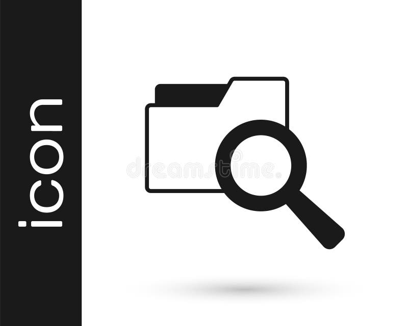 Black Search Concept with Folder Icon Isolated on White Background ...