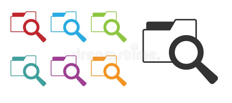 Black Search Concept with Folder Icon Isolated on White Background ...
