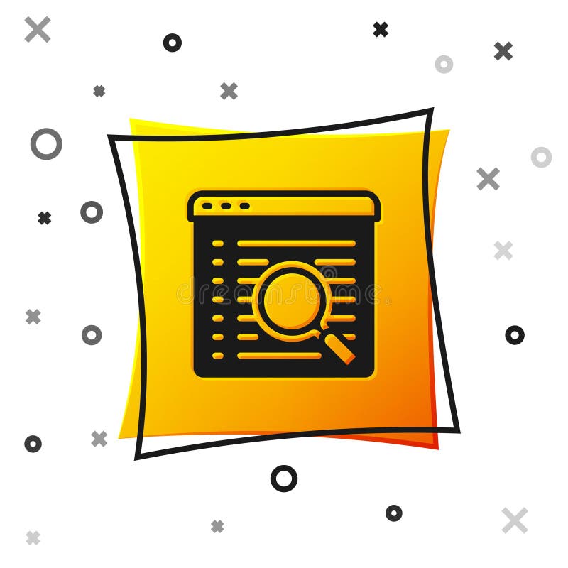 Black Search Engine Icon Isolated on White Background. Yellow Square ...