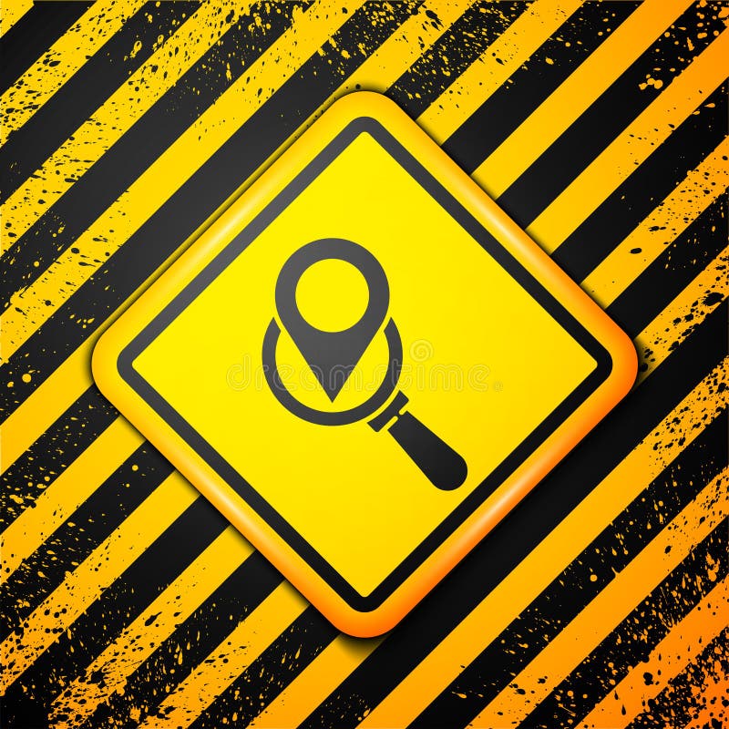 Black Search Location Icon Isolated on Yellow Background. Magnifying ...