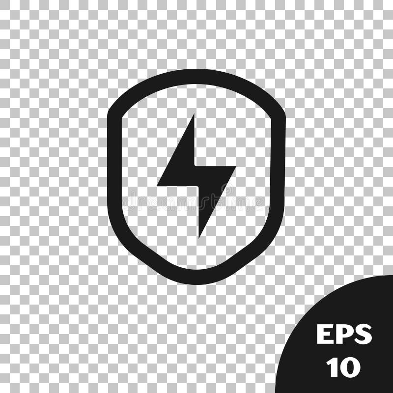 Black Secure Shield with Lightning Icon Isolated on Transparent ...