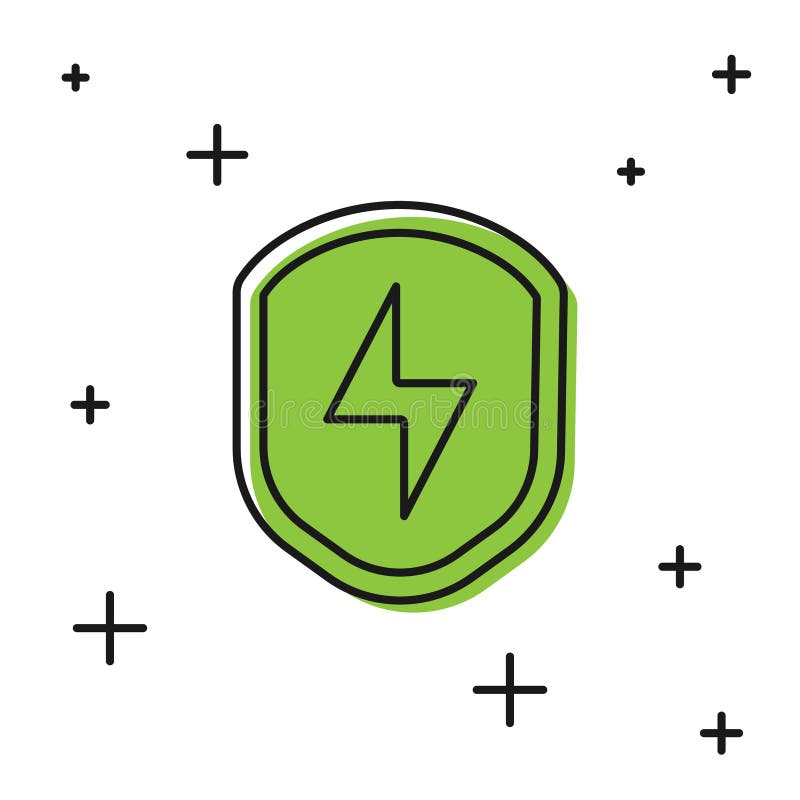 Black Secure Shield with Lightning Icon Isolated on White Background ...