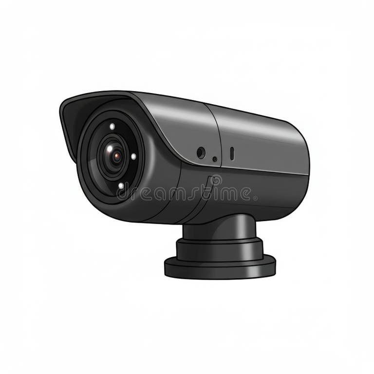 Black Security Camera with Lens on White Background Stock Illustration ...