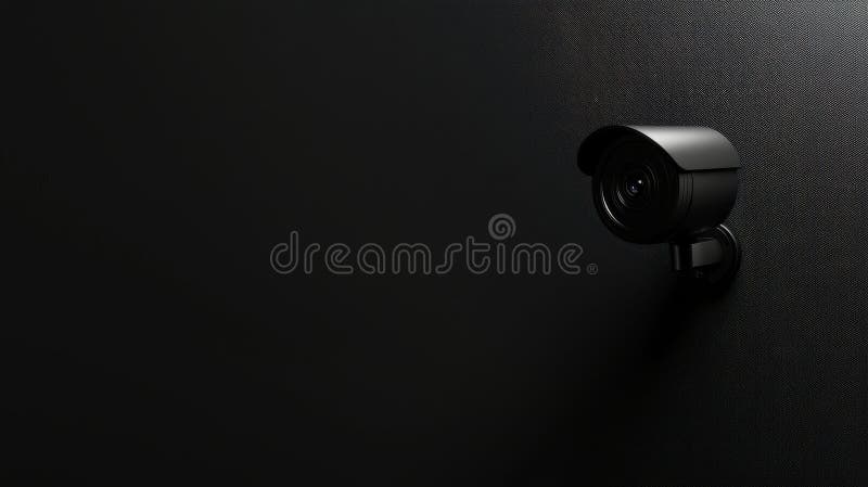Black Security Camera Mounted on Dark Wall for Surveillance Use Stock ...