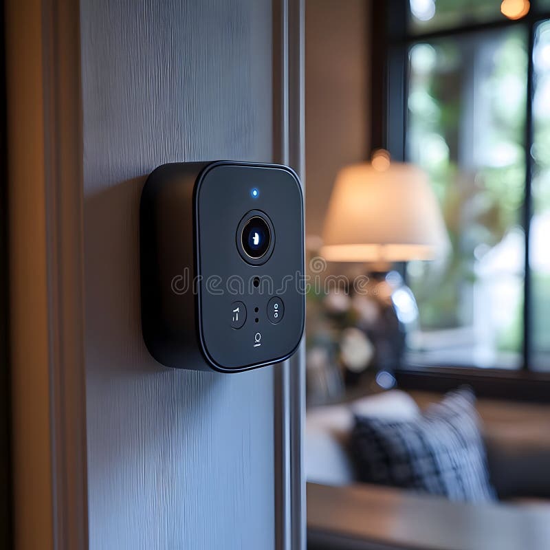 Black Security Camera Mounted on a Door, Home Security Illustration ...