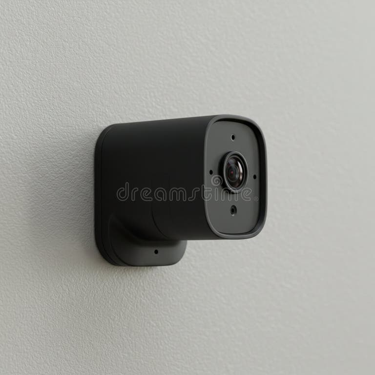 Black Security Camera Mounted on a Light-colored Wall. the Camera ...