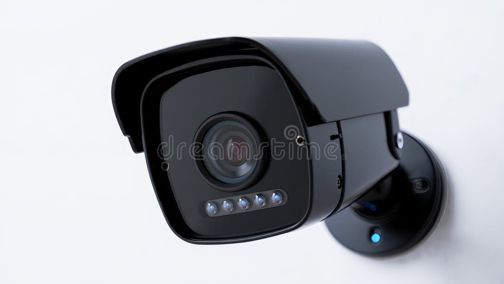 Black Security Camera on White Background Stock Photo - Image of ...