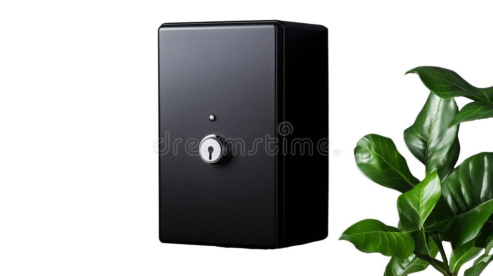 Black Security Safe Box with Key Lock and Sleek Design on Transparent ...