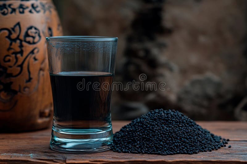 Black Seed Oil and Its Raw Form Presented in Rustic Setting. Generative ...