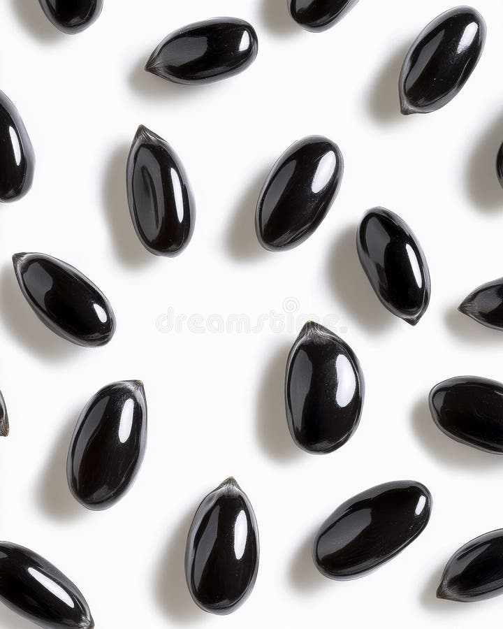 Black Seeds Scattered on White Background, Circular Pattern Stock ...