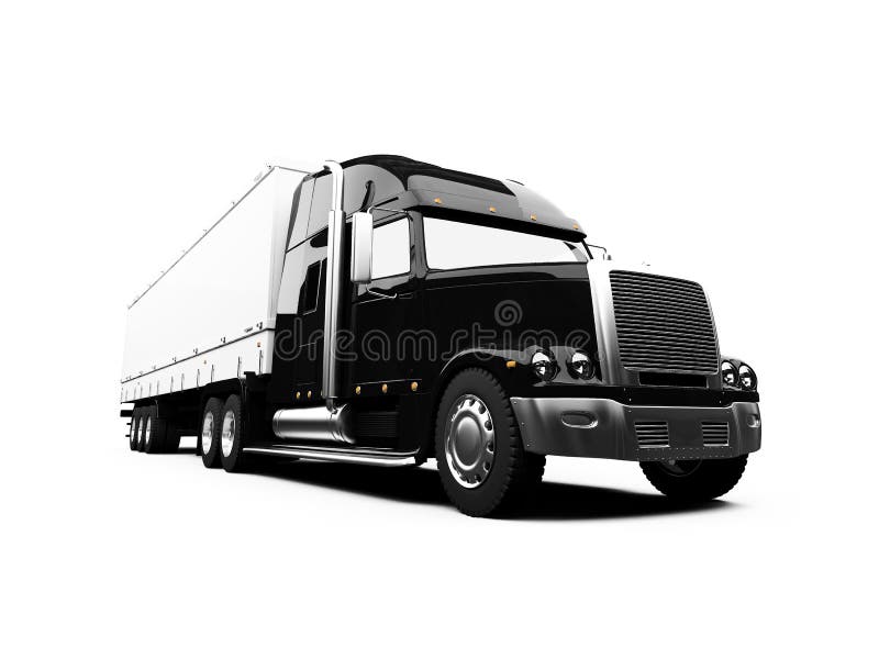 Black Semi Truck on White Background Stock Illustration - Illustration ...