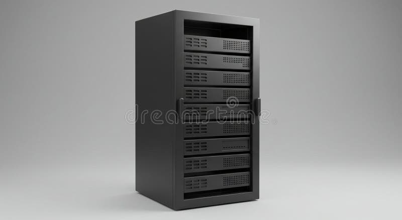 A Black Server Rack Filled with Seven Uniform Black Server Units ...