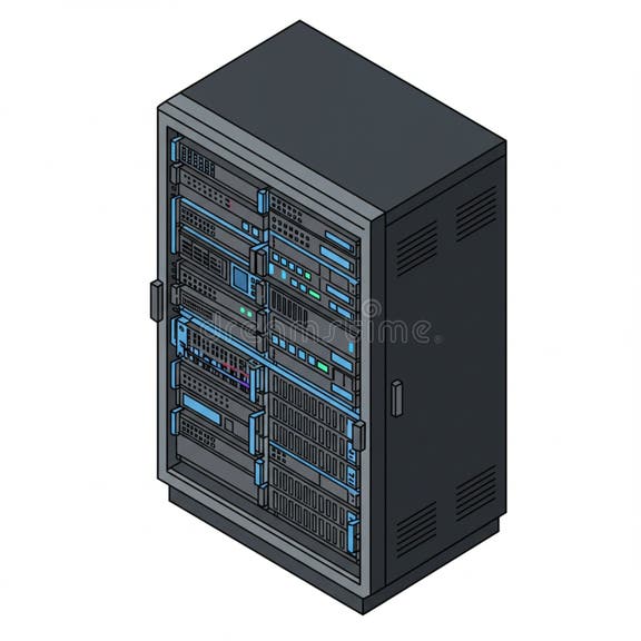 A Black Server Rack is Illustrated, Containing Several Server Units ...
