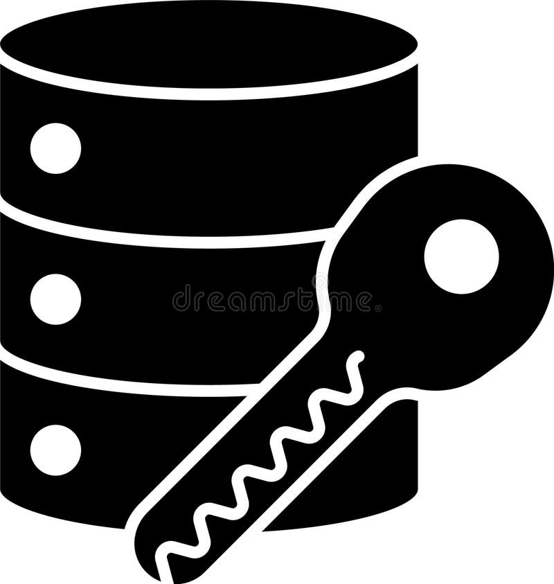 Black Server Security with Key Icon Isolated on White Background ...