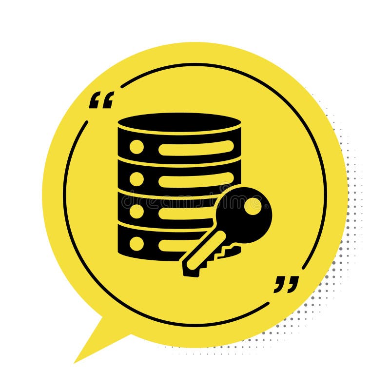 Black Server Security with Key Icon Isolated on White Background ...