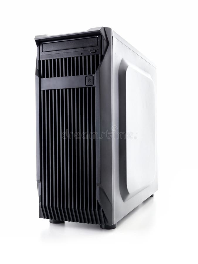 Black Server Computer in a Tower Case on a White Table in the Office ...
