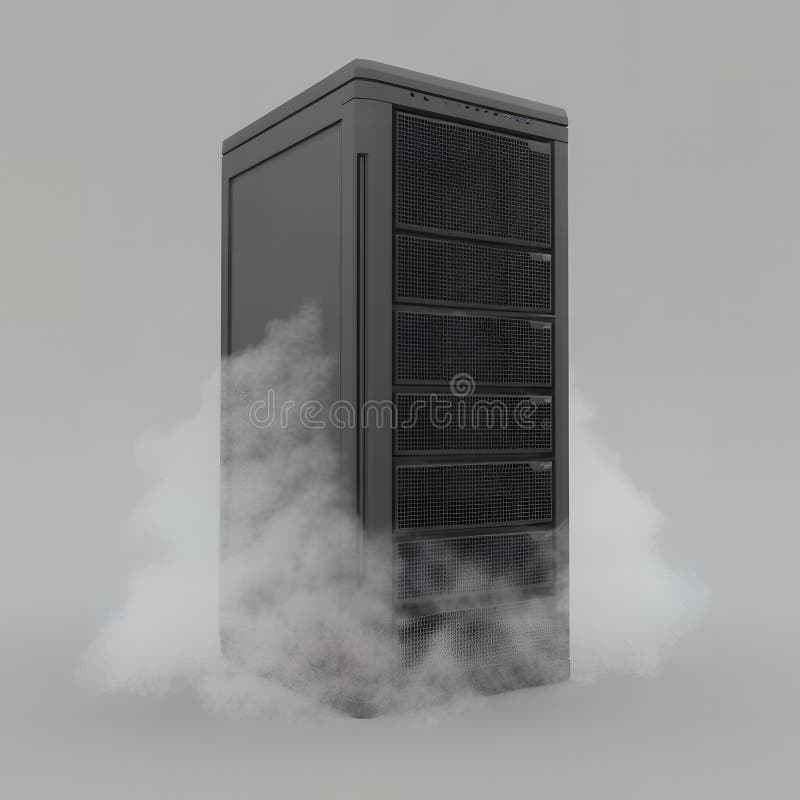 A Black Server Tower is Surrounded by Smoke Stock Illustration ...