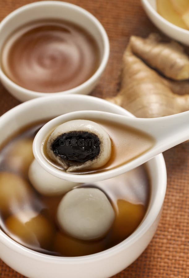 Black Sesame Dumpling in Sweet Ginger Tea. Stock Image - Image of still ...