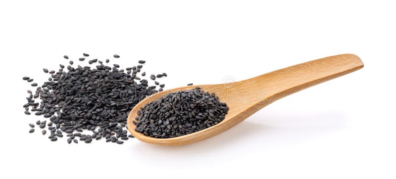 Sesame in Wood Bowl Isolated on White Stock Image - Image of closeup ...