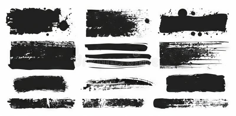 Set Paint Brush Strokes Ink Splatter Grunge Text Boxes Stock Photos ...