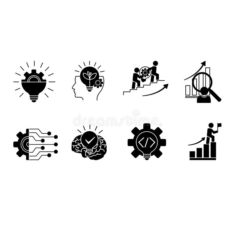 Black Set of Innovation Icons. Stock Vector - Illustration of ...
