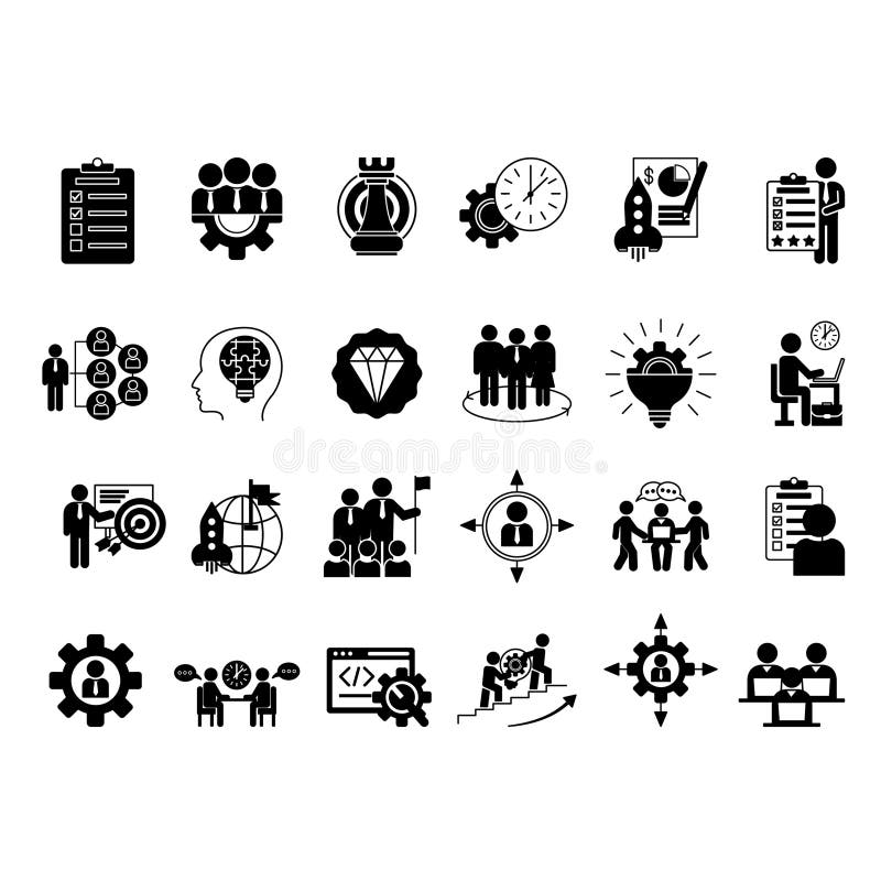 Black Set of Management Icons. Stock Vector - Illustration of ...