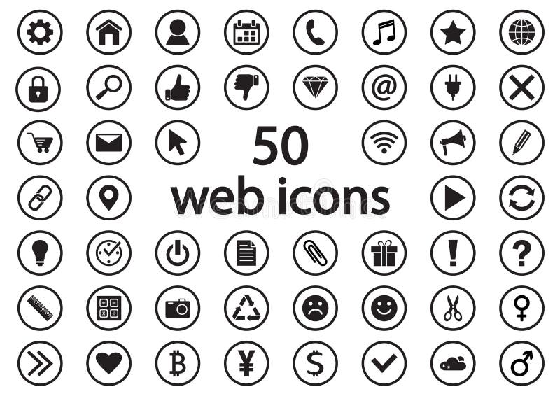 Black Set of Round Web Icons. Vector Stock Illustration - Illustration ...