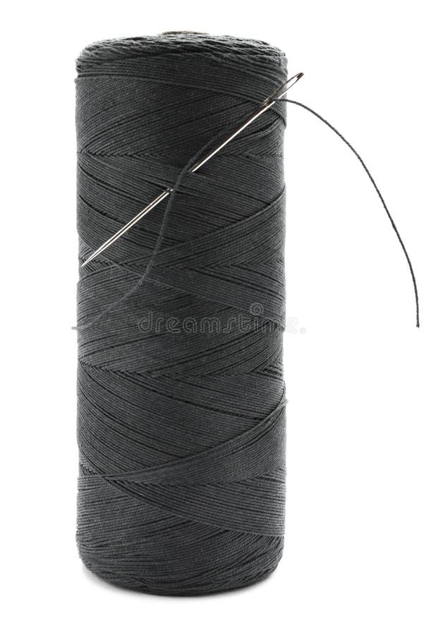 Black Sewing Thread with Needle on White Background Stock Photo - Image ...