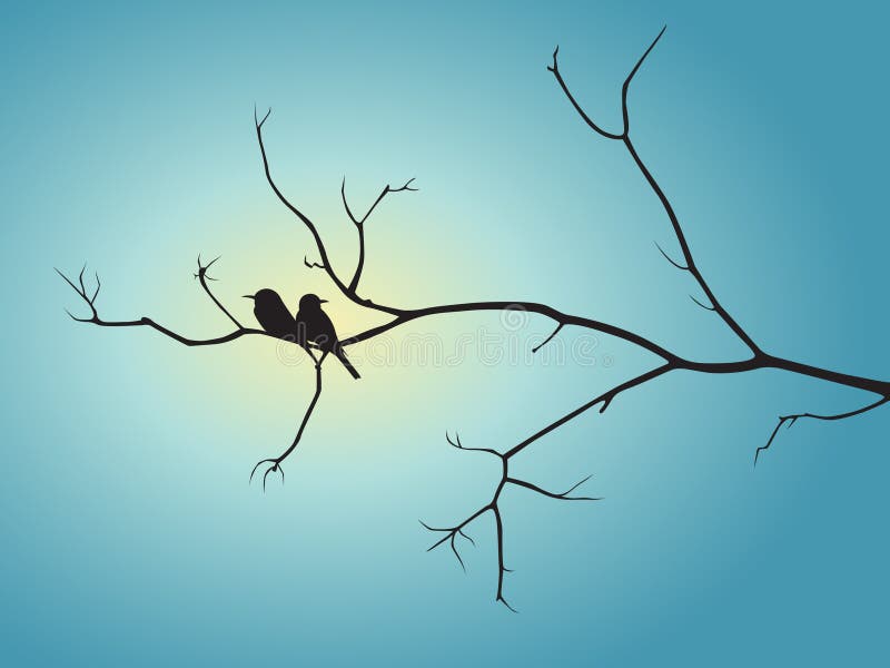 Black Shadow Bird and Tree Branch on Blue Sun Light Vector Design Stock ...