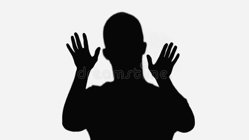 Black Shadow of Man Waving Hands Stock Image - Image of salute, white ...