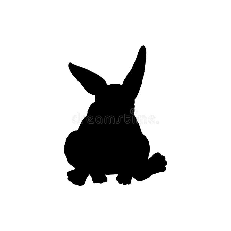 Black Shadow Silhouette of Fluffy Rabbit or Hare Vector Illustration ...