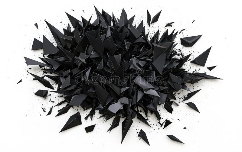 Black Shards of Material Scattered on a White Surface Create a Striking ...