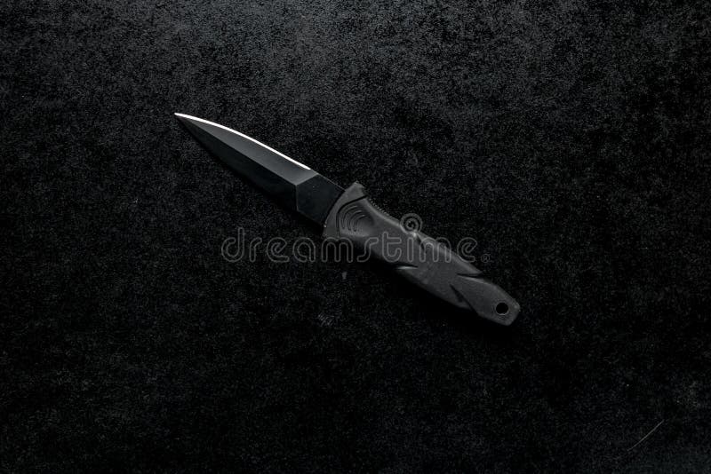 Black Sharp Small Knife with Black Handle Stock Image - Image of fork ...