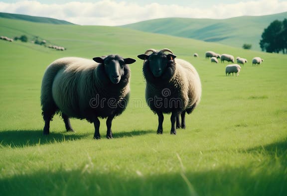 A Black Sheep with Curly Wool Standing in a Field Stock Illustration ...