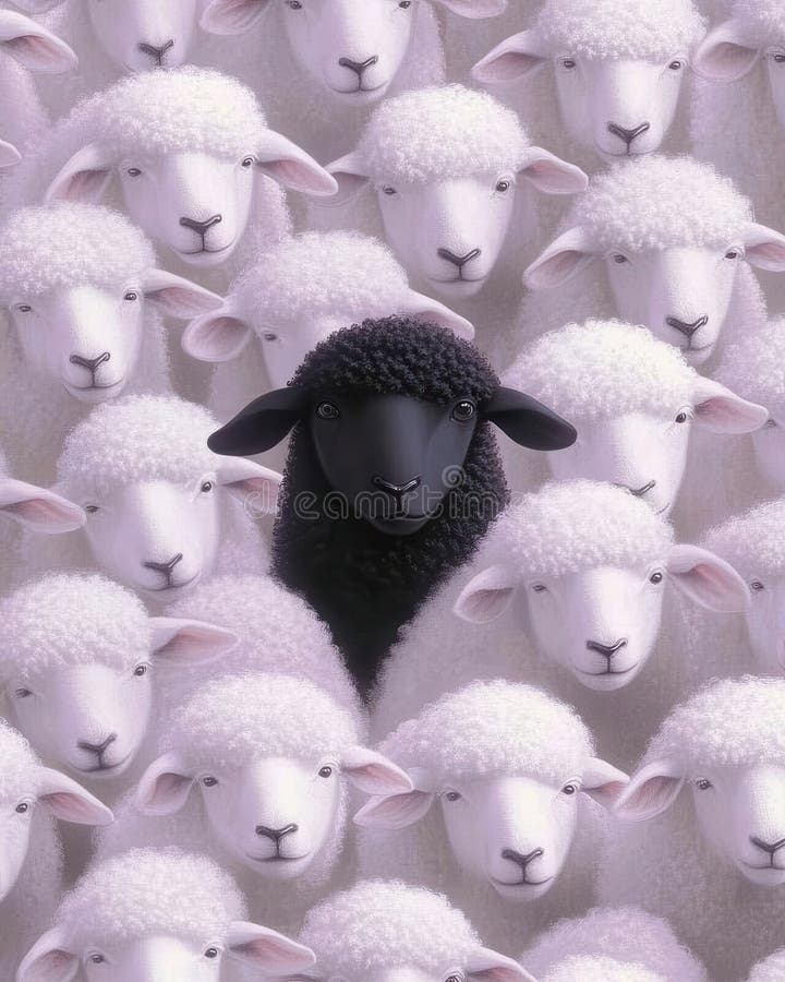 Black Sheep Standing Out Dense Flock White Stock Photos - Free ...