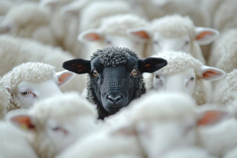 Black Sheep Stands Out from the Crowd of Identical White Sheep ...