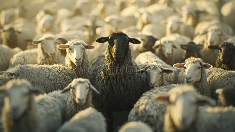 The Black Sheep Stands Out among the White Sheep, Symbolizing an ...