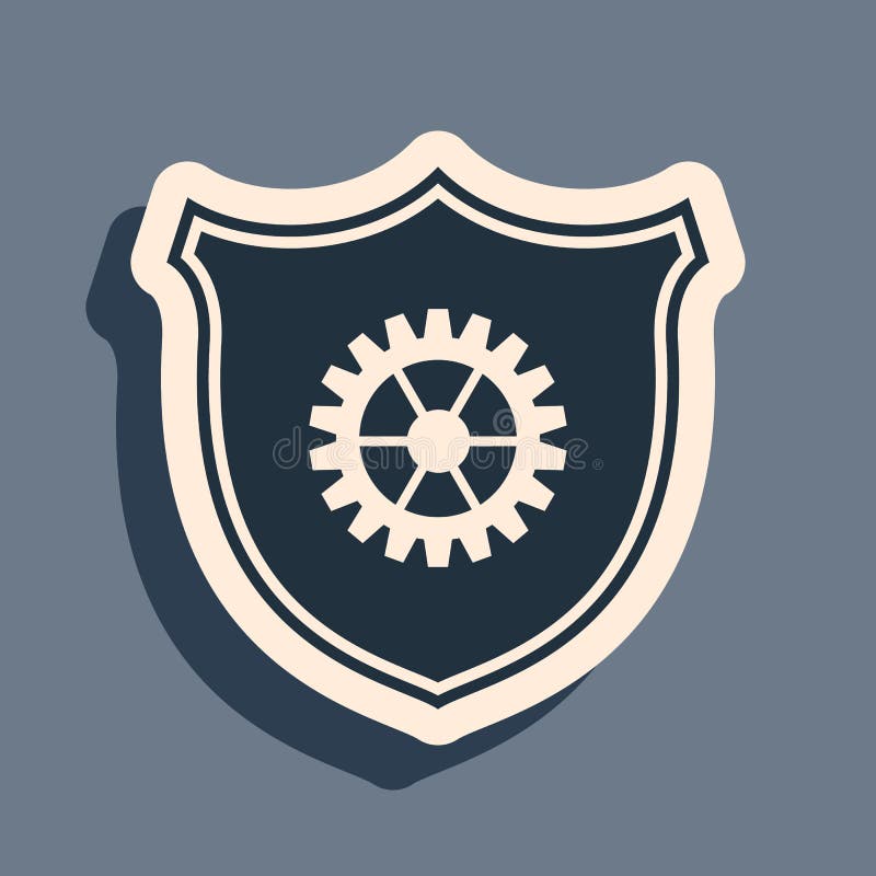 Black Shield with Gear Icon Isolated on Grey Background. Long Shadow ...