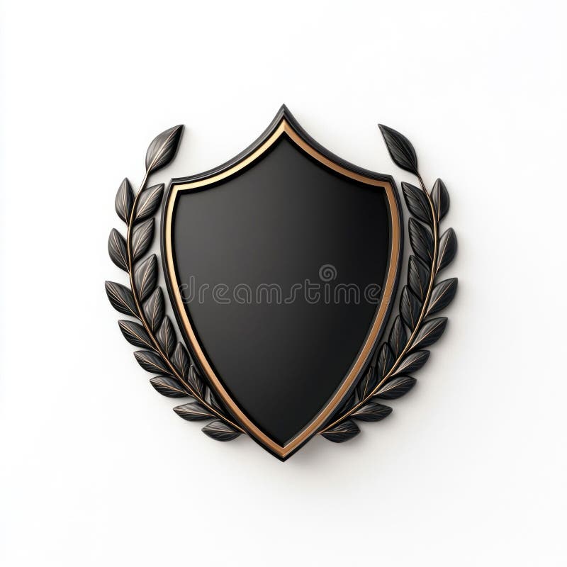 Black Shield with Laurel Wreath on White Background. Generative Ai ...