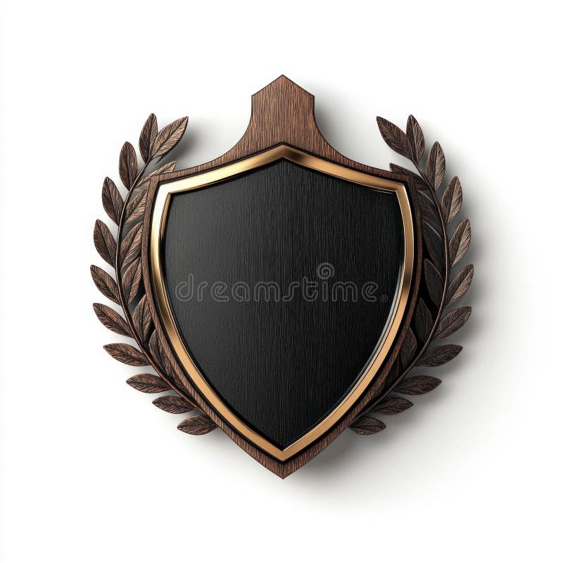 Black Shield with Laurel Wreath on White Background. Generative Ai ...