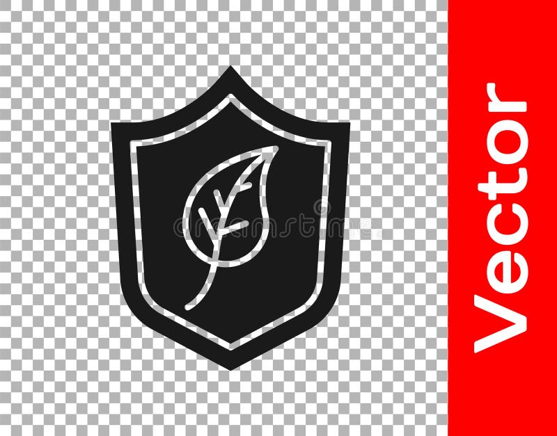 Black Shield with Leaf Icon Isolated on Transparent Background. Eco ...