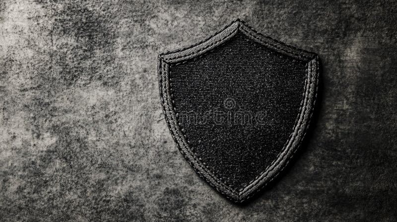 Black Shield Patch on Concrete Background Security Protection Badge ...